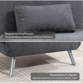 HOMCOM Čalouněné křeslo s funkcí postele, 3v1 design, sedací a spací křeslo, přistýlka pro hosty, látkový potah, s polštářem, tmavě šedá