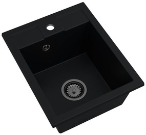 Sink Quality Ferrum 40, kuchyňský granitový dřez 400x500x195 mm + černý sifon, černá, SKQ-FER.C.1K40.XB
