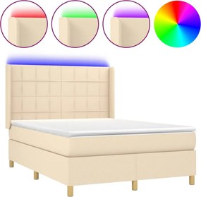 Box spring postel s matrací a LED krémová 140x190 cm textil 3138874