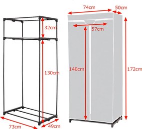 Costway Barevná šatní skříň látková s šatní tyčí – 75 × 50 × 170 cm, šedá