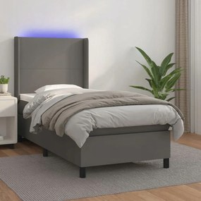 Box Spring Postel S Matrací A Led Šedá Umělá Kůže Šedá Hladký design 90 x