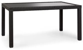 Peniche, zahradní stůl, 150 x 90 cm, polyratan, hliník, skleněný, černý