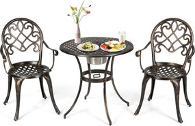Costway Venkovní bistro set ze 3 dílů litého hliníku, starožitný bronz