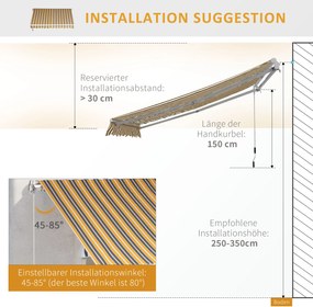 Markýza se sklopným ramenem markýza ochrana proti slunci ruční klika balkon hliník žlutá šedá 2,95 x 2,45 m