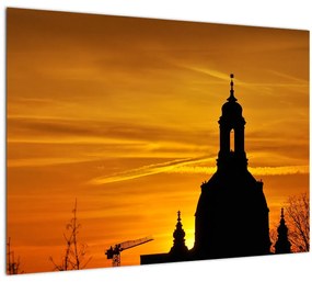 Skleněný obraz kostelu v západu slunce (70x50 cm)