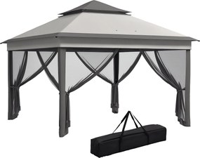 Outsunny Skládací Altán 3x3x2,7 m Zahradní Slunečník s Dvojitou Střechou, Nastavitelná Výška, 4 Moskytiéry, UV30+ Ochrana, Vodotěsný a S Taškou pro Ve