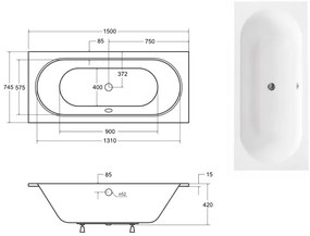 NIKIDO - B Akrylátová vana VITAE SLIM 150x75, 160x75, 170x75, 180x80 Velikost: 150x75