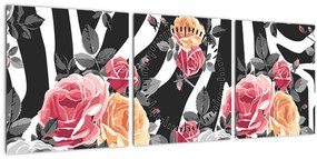 Obraz rozkvetlých růží (s hodinami) (90x30 cm)