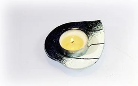 BDK-GLASS Skleněný svícínek LÍSTEK - černo-bílý Rozměr: 8x9cm