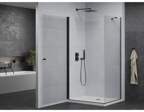 Mexen Pretoria, sprchový kout 90(dveře) x 80(stěna) x 190 cm, 6mm čiré sklo, černý profil + slim sprchová vanička 5cm, bílá, 852-090-080-70-00-4010B