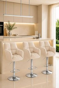 LuxuryForm DESIGN Barová židle AMALFI VELUR na stříbrné kulaté podstavě – krémová