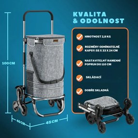 Nákupní taška na kolečkách do schodů COMFORT,50l, šedá Jurhan