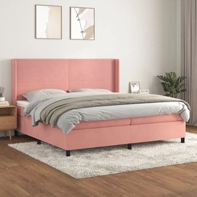 Box spring postel s matrací růžová 200x200 cm samet,  3132584