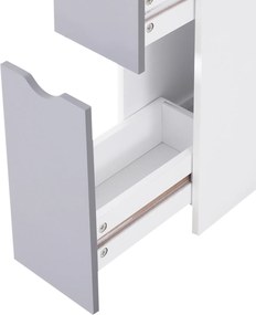 HOMCOM Moderní koupelnový sloupek – úložná skříňka s 2 policemi, 2 šuplíky a 1 protiskluzovými dvířky 15x33x136,5 cm Bílá