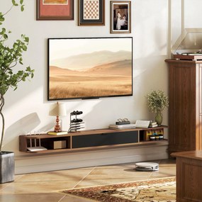 HOMCOM Závěsný TV nábytek, televizní stolek pro televize až do 190,5 cm, výklopná zásuvka, 2 police, 180x24x16 cm, ořech