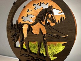 Li-Go "Kůň s mechem" dřevěná lampa s dvojitým podsvícením 20x22 cm dub