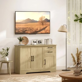 HOMCOM moderní obývací pokoj Komoda se třemi dveřmi 2 zásuvky Nastavitelné police pro vstup do jídelny 120x38x79 cm Přírodní
