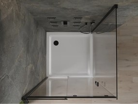 Mexen Omega, sprchový kout s posuvnými dveřmi 100 (dveře) x 100 (stěna) cm, 8mm čiré sklo, černý profil + slim sprchová vanička bílá s černým sifonem, 825-100-100-70-00-4010B