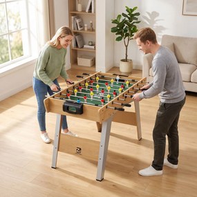 SPORTNOW stolní fotbal s 22 hráči, 2 míčky, protiskluzové rukojeti, počítadla skóre a šikmé nohy — rodinný herní stůl 121 x 87 x 77 cm, přírodní dekor