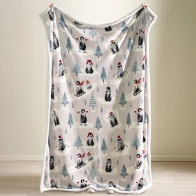 Bílá deka s vánočním motivem 170x130 cm Christmas Sherpa Penguins – Catherine Lansfield