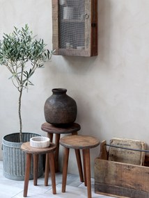 3ks retro dřěvěná stolička Grimaud Unique - Ø26*38/ Ø26*34/ Ø22*30cm