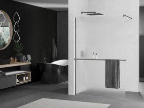 Mexen Kioto+, sprchová zástěna Walk-In s poličkou a věšákem 100 x 200 cm, 8mm sklo námraza, grafitový profil, 800-100-121-66-30