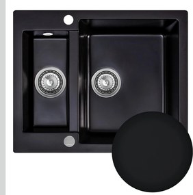 Sink Quality Ferrum, kuchyňský granitový dřez 605x495x210 mm + sifon, černá, SKQ-FER.C.5KBO.X