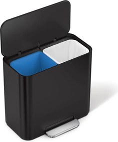 Matně černý ocelový odpadkový koš na tříděný odpad/nášlapný 15 l Dual Mini – simplehuman