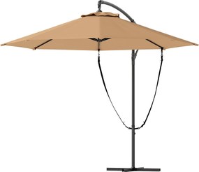 Závěsný slunečník Ø 290 cm s křížovým podstavcem, manuální ovládání a ochranným krytem, UV 50+ a větracími provázky pro terasu nebo patio - Khaki | Ao