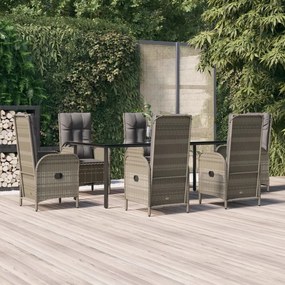 7dílný zahradní jídelní set s poduškami černý a šedý polyratan 3185203