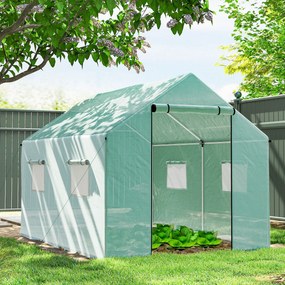 Fóliový skleník Outsunny 2x3x2m odolný proti větru s rolovacím oknem a UV ochranou, ideální pro rajčata, robustní ocelová konstrukce v zelené barvě |