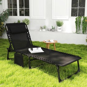 Outsunny Chaise longue skládací lehátko s nastavitelným opěradlem 5 poloh odnímatelná opěrka hlavy boční kapsa textilní potah ocelový rám 185 x 58 x …