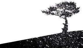 Tapeta strom černobílá silueta - 150x100 cm
