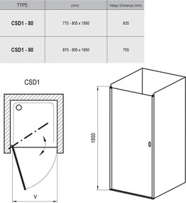 Ravak - Sprchové dveře jednodílné Chrome CSD1-90 cm - lesklý Alubright, transparentní sklo