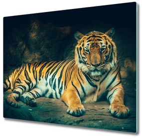 Skleněná krájecí deska Tiger v jeskyni 60x52 cm