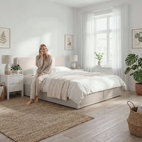 Čalouněná postel s úložným prostorem a roštem Marco 180x200 cm - Světle béžová
