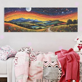Obraz na plátně - Noční obloha s čárkami a krajina s horami FeelHappy.cz Velikost obrazu: 90 x 30 cm