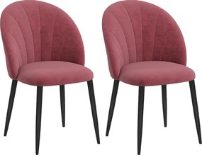 HOMCOM Sada 2 jídelních židlí, moderní kuchyňské židle s designem skořápky a kovovými nohami, židle potažené sametovou tkaninou do kuchyně, ložnice, k