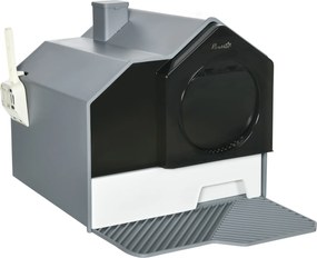 Tlapková toaleta PawHut Kapotovaná toaleta Scoop Filter pro kočky do 8 kg Bílá+šedá 47x45x42cm | Aosom