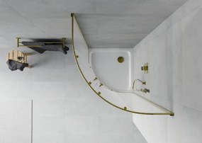 Mexen Rio, čtvrtkruhový sprchový kout s posuvnými dveřmi 80 (dveře) x 80 (dveře) x 190 cm, 5mm sklo námraza, zlatý profil + bílá sprchová vanička SLIM, 863-080-080-50-30-4110G