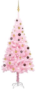 vidaXL Umělý vánoční stromek s LED a sadou koulí růžový 180 cm PVC