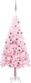 vidaXL Umělý vánoční stromek s LED a sadou koulí 180 cm PVC [3077504] Barva: Růžová a zlatá