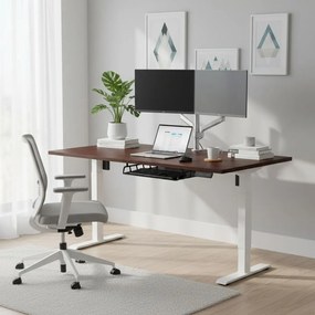 Výškově nastavitelný stůl OfficeTech B, 140 x 80 cm, bílá podnož, wenge