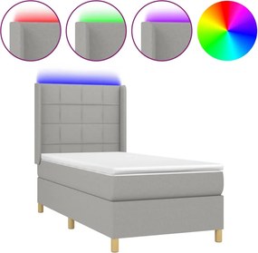 Box spring postel s matrací a LED světle šedá 100x200 cm textil 3138853