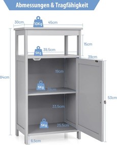 Costway Koupelnová skříňka multifunkční volně stojící police – 45 × 30 × 84 cm