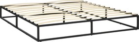 HOMCOM Ocelový rám postele 25 cm Výška rám konstrukce pro matraci 180x200 cm Dřevěný latový základ pro 1-2 osoby Moderní styl Černá | Aosom