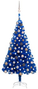 Umělý vánoční stromek s LED a sadou koulí modrý 150 cm PVC