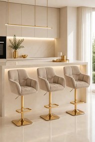 LuxuryForm DESIGN Barová židle AMALFI VELUR na zlaté hranaté podstavě - latte