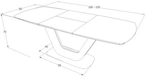 Casarredo Jídelní stůl rozkládací 160x90 ARMANI ceramic bílý mramor/černý mat