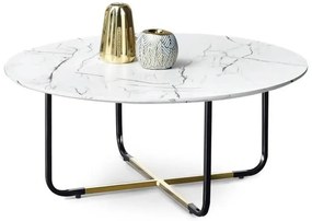 MPT Kulatý konferenční stolek Alisa XL - bílý mramor/černo zlaté podnoží